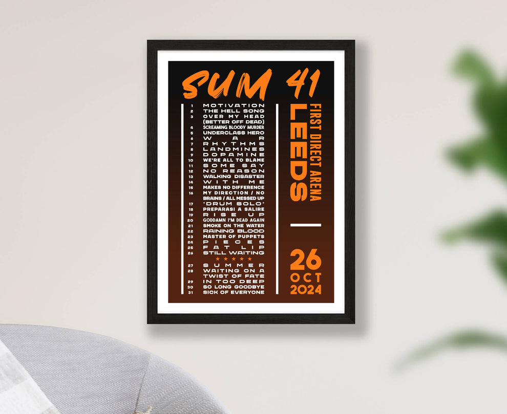 Sum 41 2024 UK Tour Setlist Poster – London Manchester Glasgow Cardiff ...